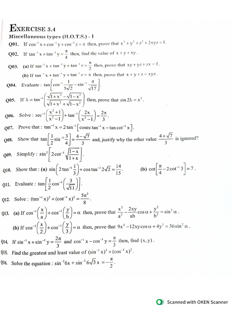 HOTS Inverse Trigonometry | PDF
