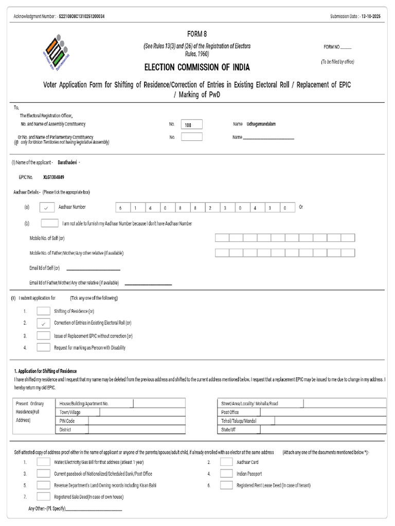 Ackwdge Voter Id Baratha Devi | PDF