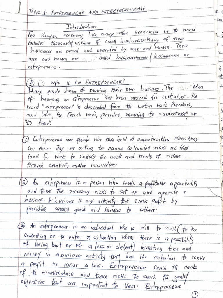 Entrepreneurship Notes | PDF