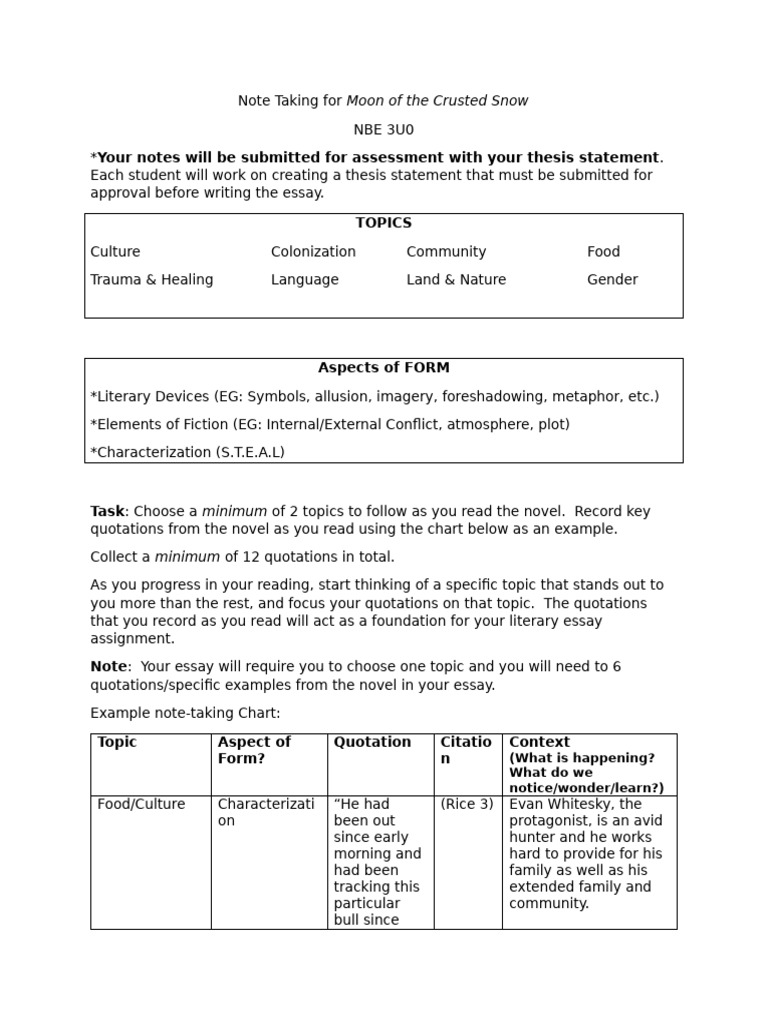 Note Taking Guide for "Moon of the Crusted Snow" | PDF | Essays