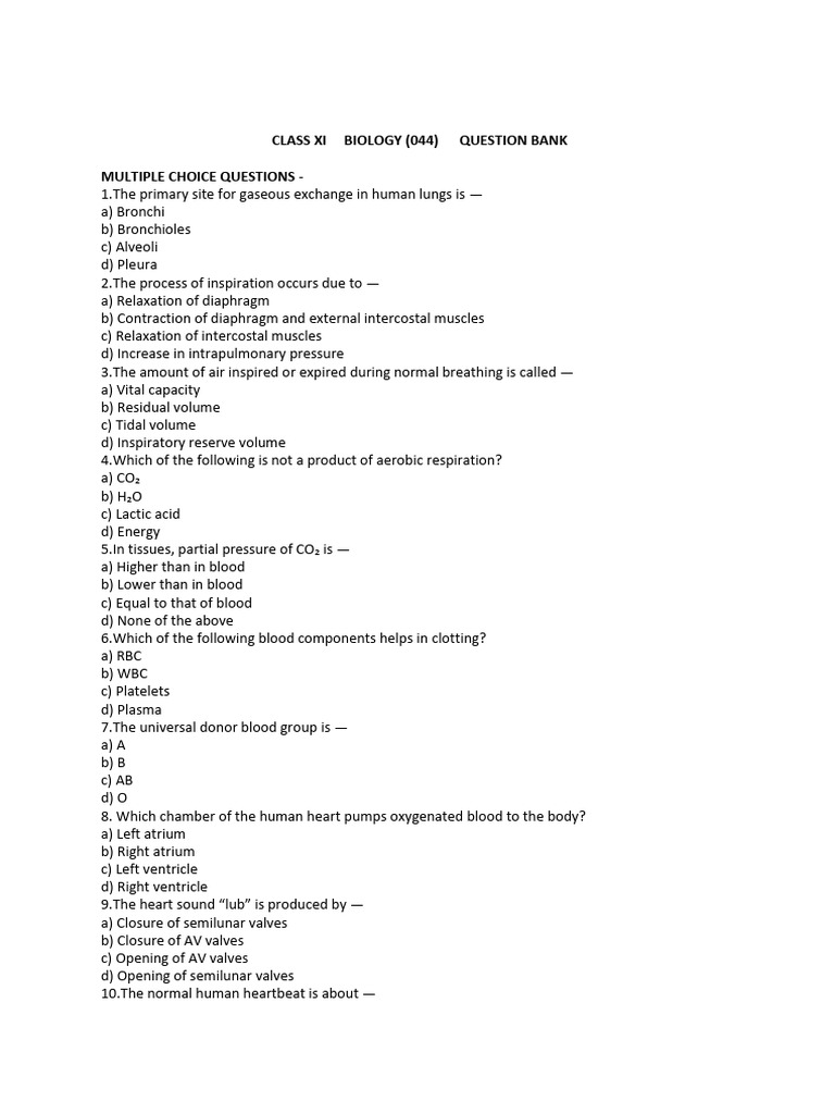 Question Bank Class Xi Biology | PDF | Endocrine System | Physiology