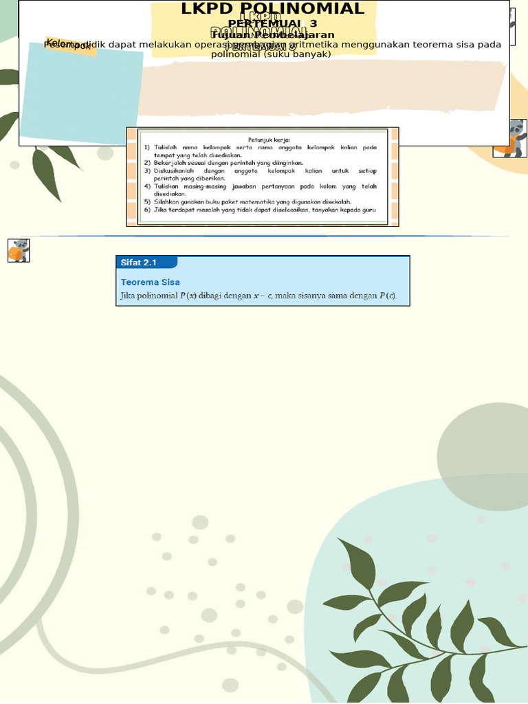 LKPD Polinomial Pertemuan 3 | PDF