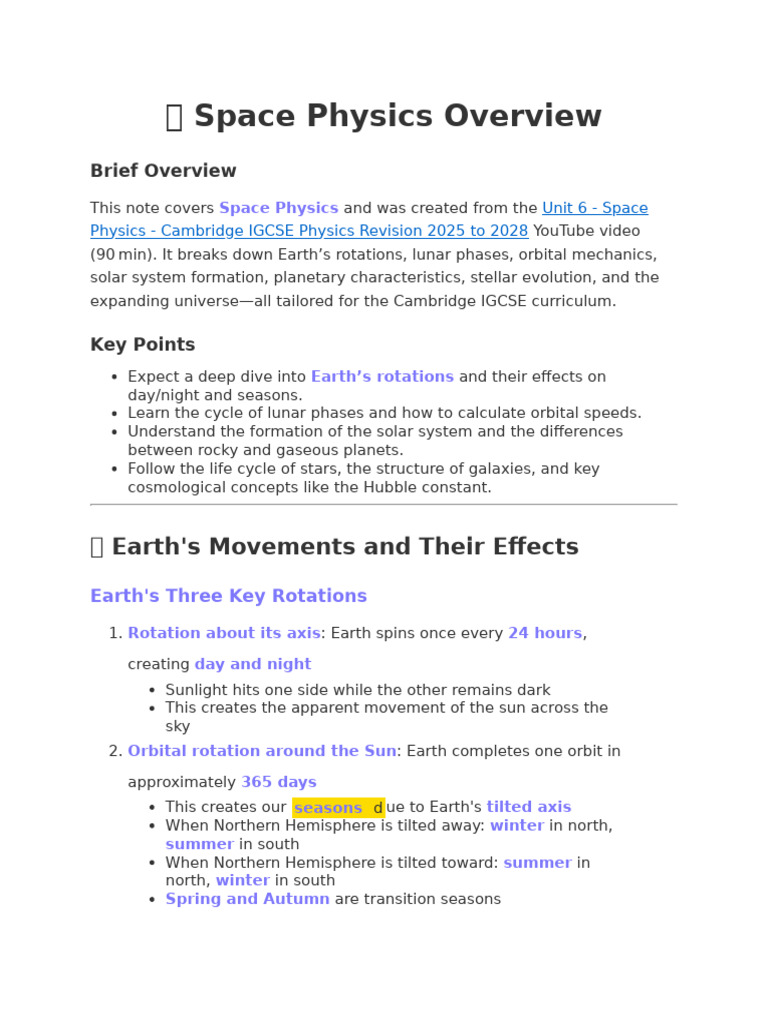 Space Physics for IGCSE Students | PDF | Stars | Planets