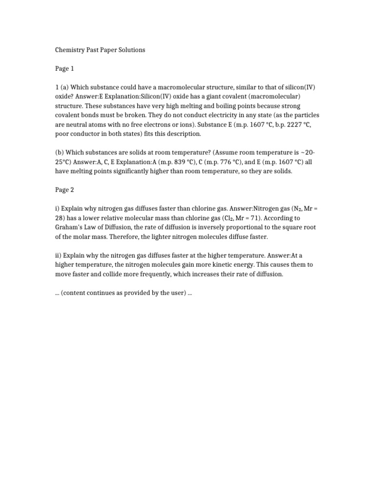 Chemistry Past Paper Solutions Explained | PDF