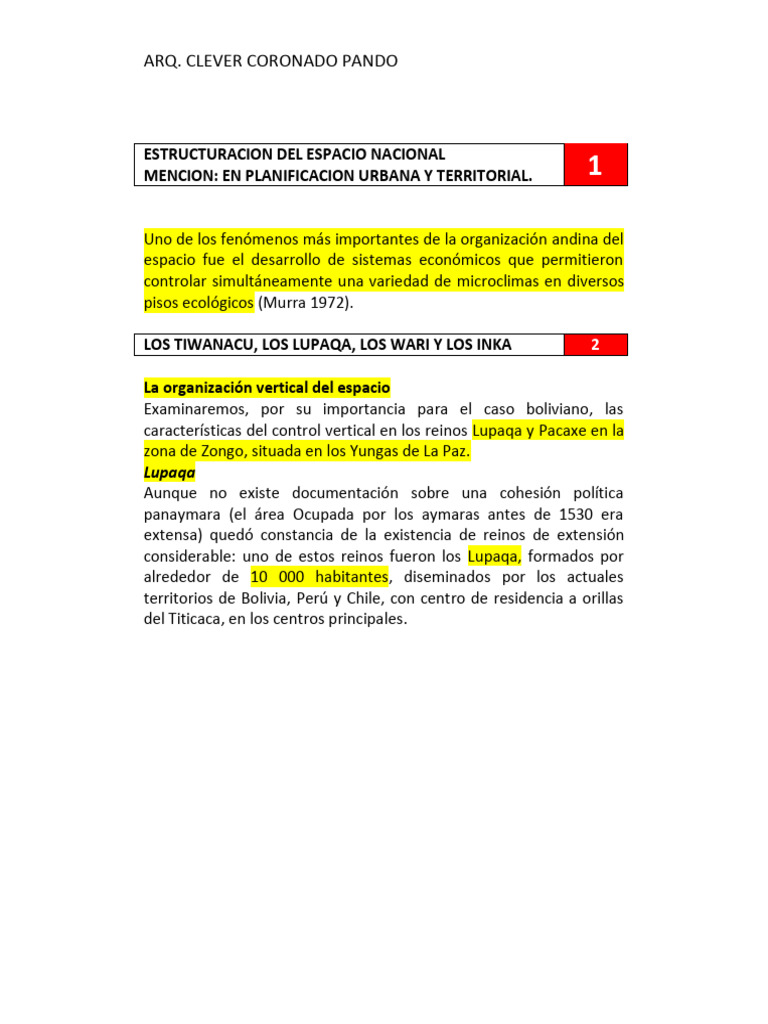 Resumen Estructuracion Del Espacio Nacional 2025 | PDF | Bolivia | Ciudad