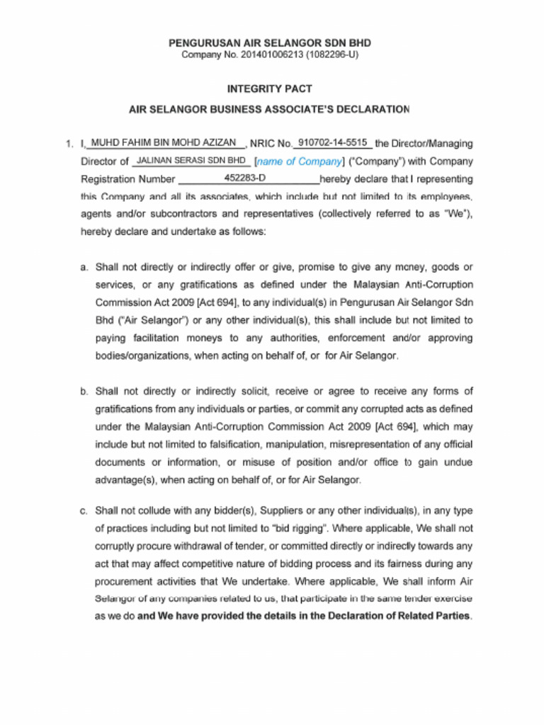 Jssb- Integrity Pact | PDF