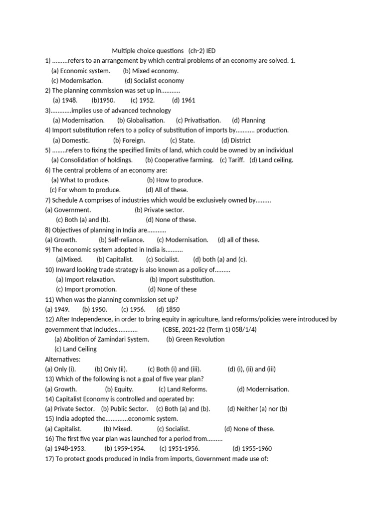 Ch2 Mcqs Ied | PDF | Subsidy | Economic System