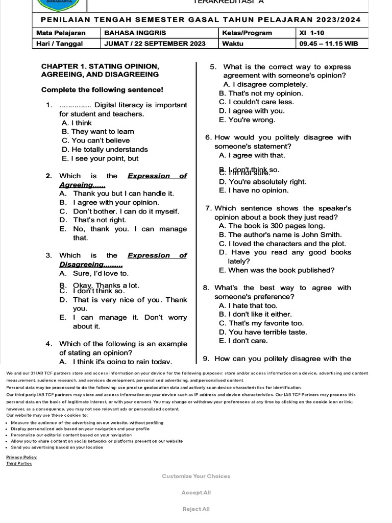 PDF Soal Pts Bahasa Inggris Kelas 11 Fix Compress | PDF