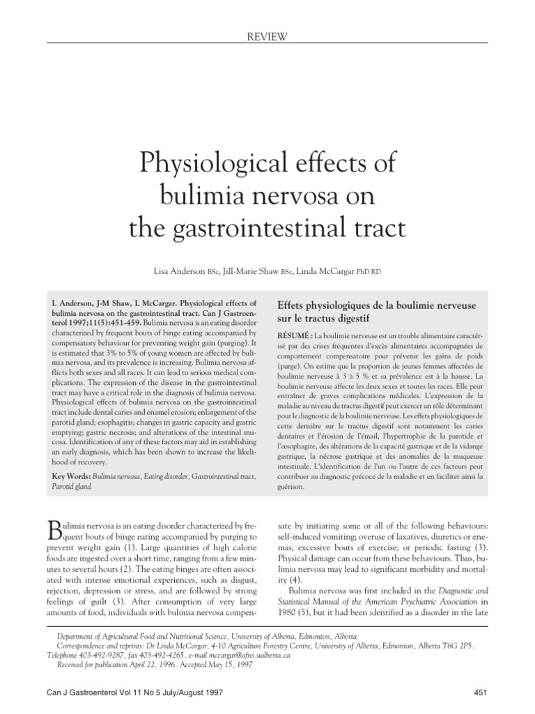 Physiological Effects of Bulimia Nervosa on the Ga | PDF | Bulimia ...