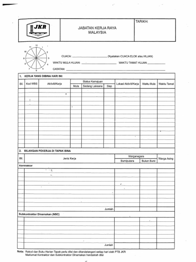 JKR - Borang Site Diary | PDF