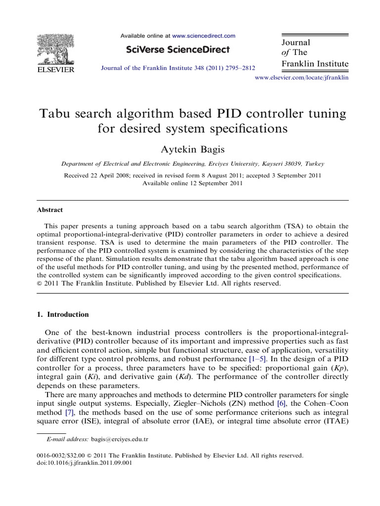 Tabu Search Algorithm Based PID Controller Tuningfor Desired System Specifications | PDF ...