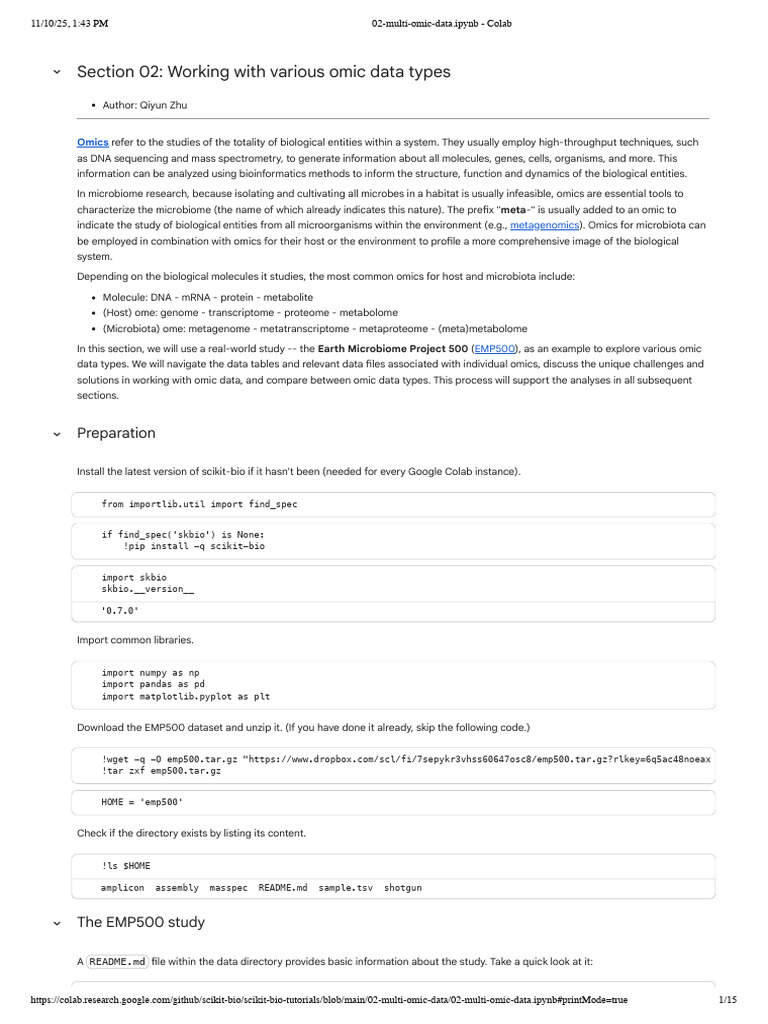 02 Multi Omic Data.ipynb Colab | PDF | Omics | 16 S Ribosomal Rna