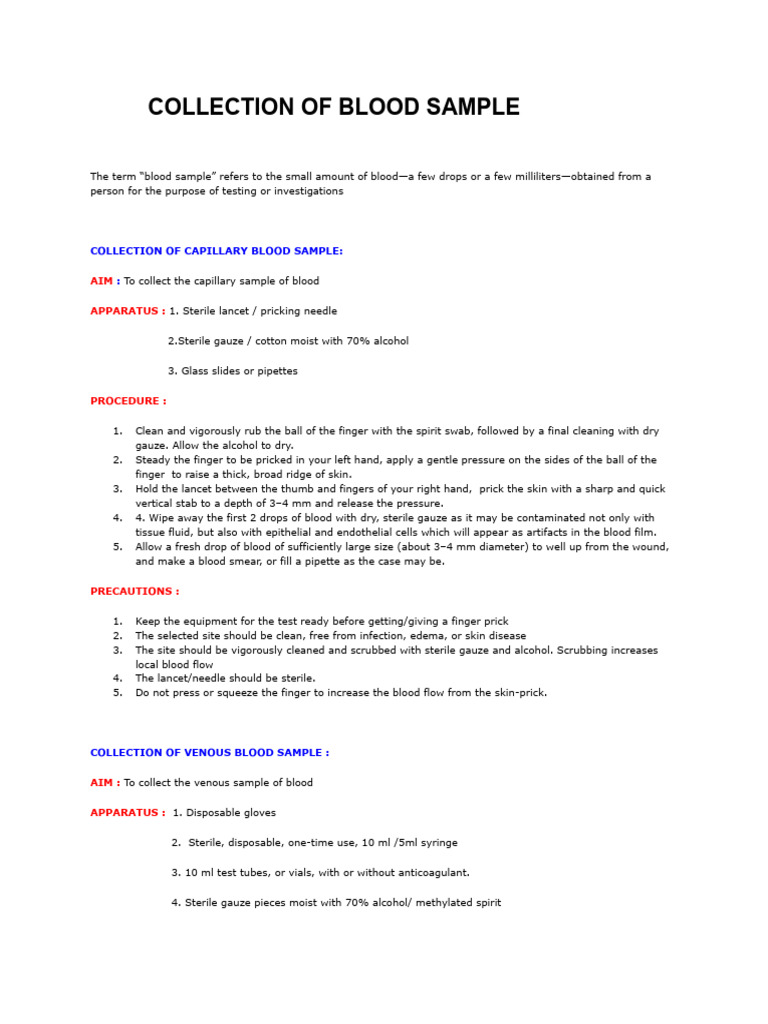 Collection of Blood Sample . | PDF | Vein | Tissue (Biology)