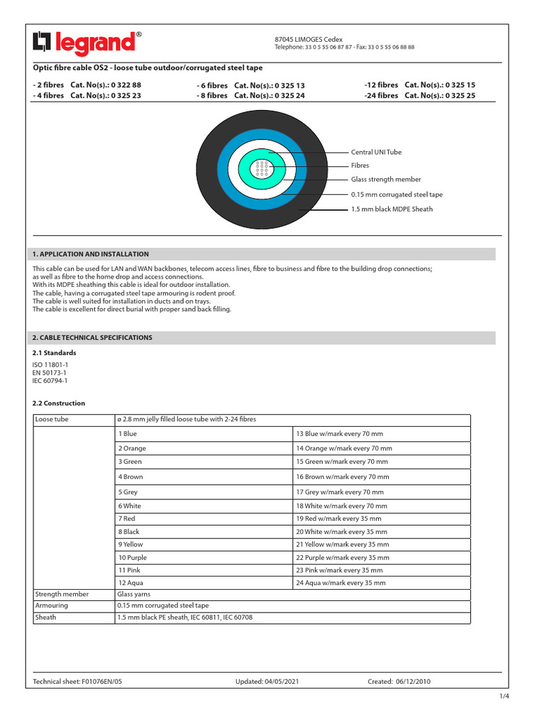 Ficha Tecnica de Cable Subterrano | PDF | Fiber Optic Communication ...