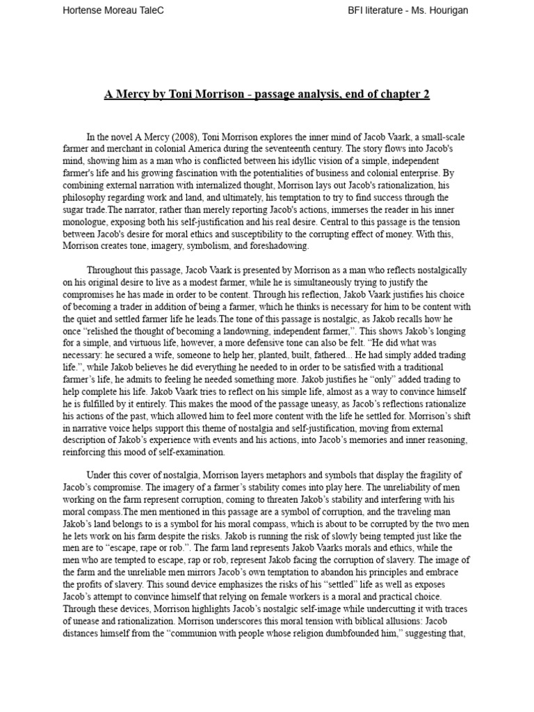 A Mercy by Toni Morrison (Passage Analysis) | PDF