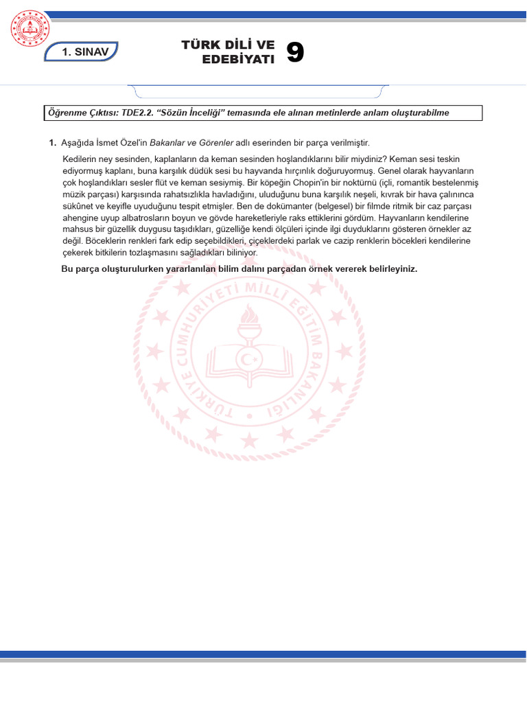 Sinif Tüm Dersler Meb Yazililari | PDF