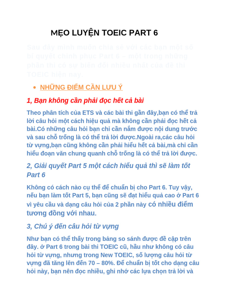 Mẹo Luyện Toeic Part 6 | PDF