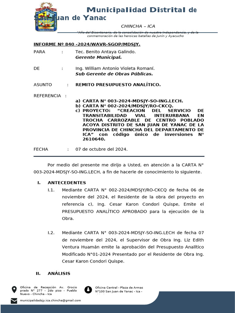 Informe_N°086-2024 Remito analitico COLLOPISTE | PDF