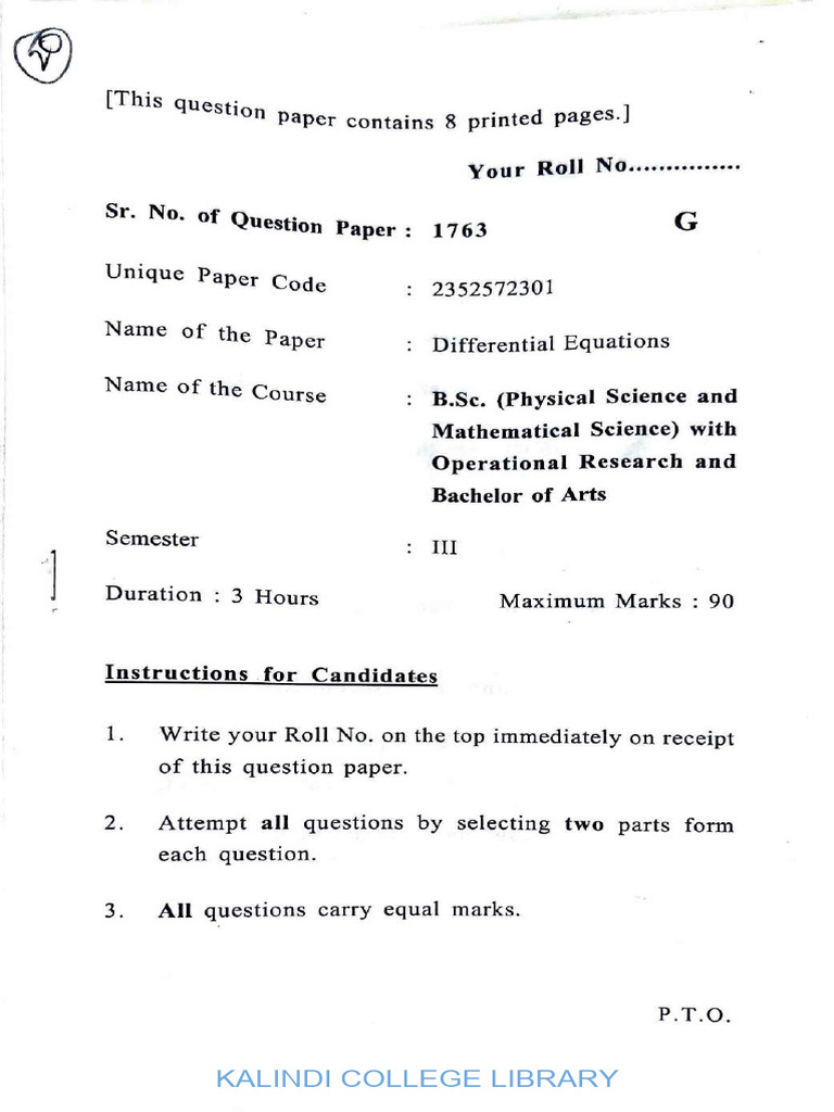 PYQ Paper 3 (Differential Equations - 2023) | PDF