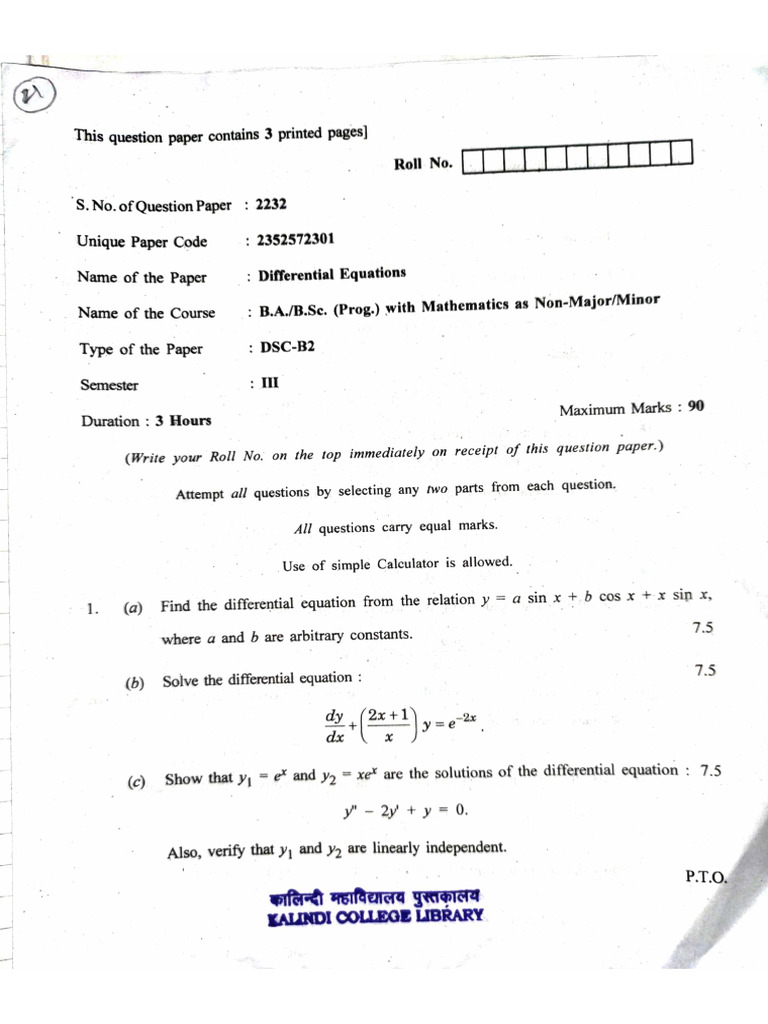 PYQ Paper 5 (Differential Equations - 2024) | PDF