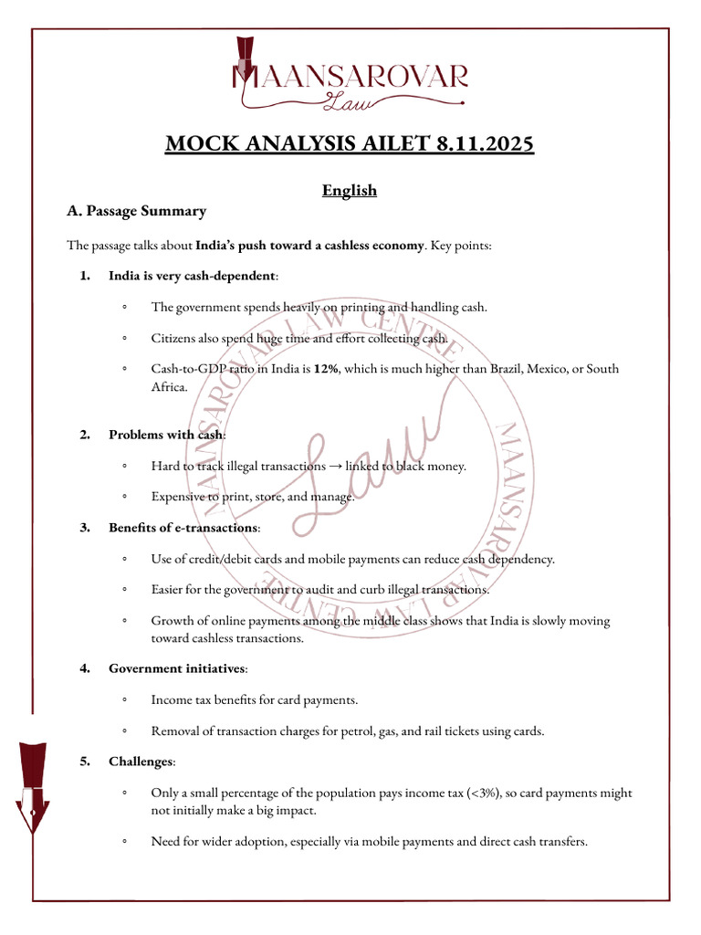 MOCK ANALYSIS AILET 8.11.2025 .docx | PDF | Cash | Morality