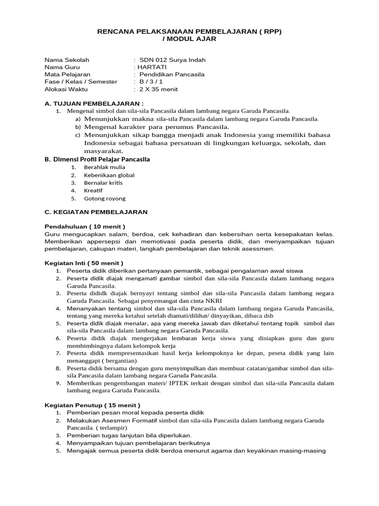 Contoh Modul Ajar-RPP | PDF
