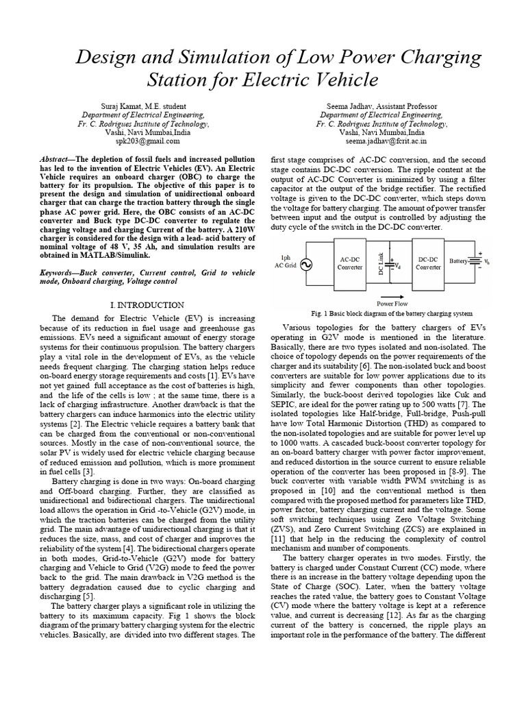 Design and Simulation of Low Power Charging Station For Electric ...