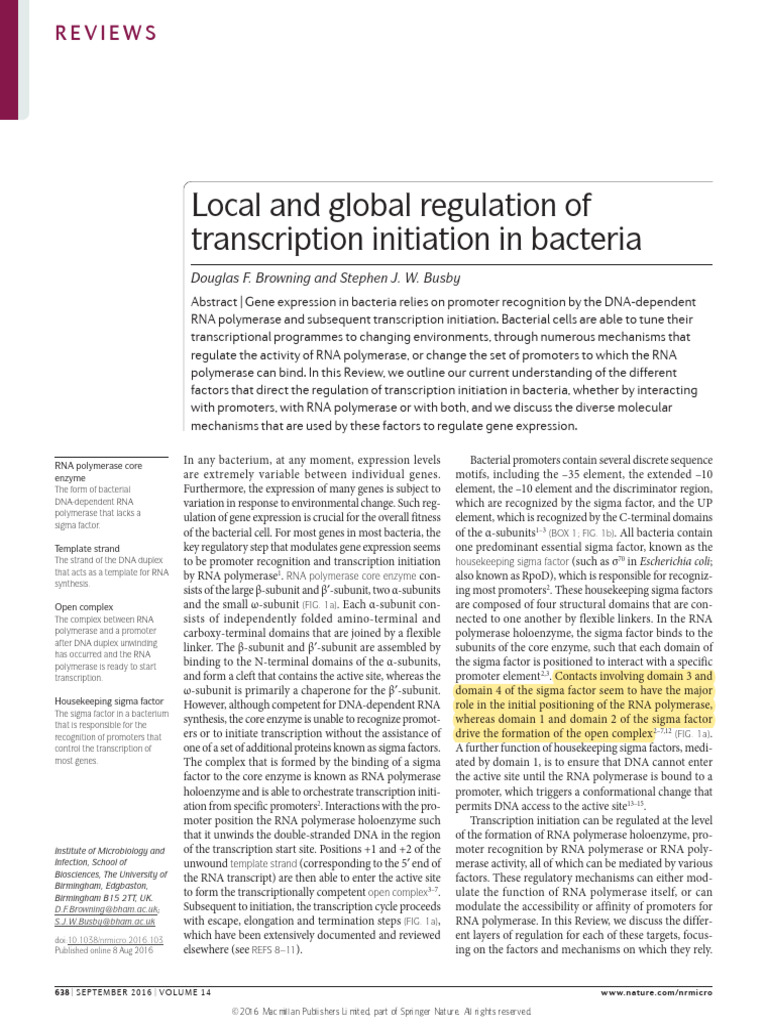 (Review) Local and Global Regulation of Transcription Initiation in ...