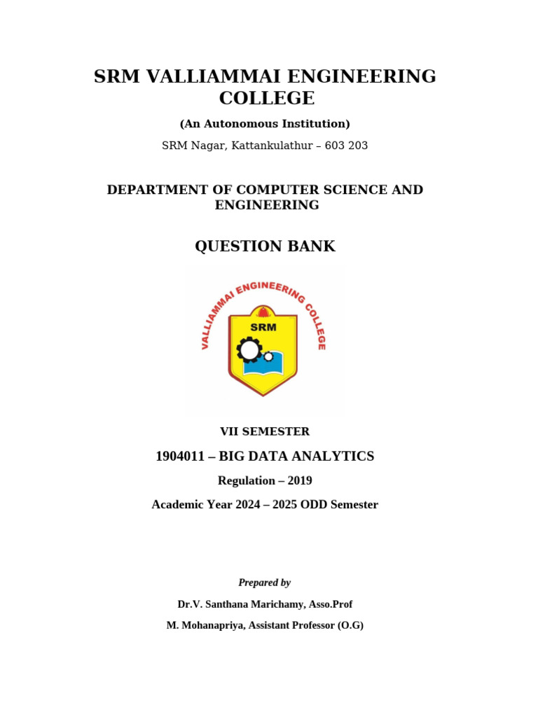 BIG DATA ANALYTICS Question Bank | PDF | Apache Hadoop | Cluster Analysis