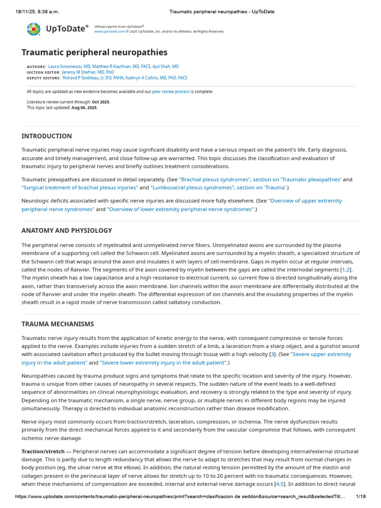 Traumatic peripheral neuropathies - UpToDate | PDF | Elbow | Myelin