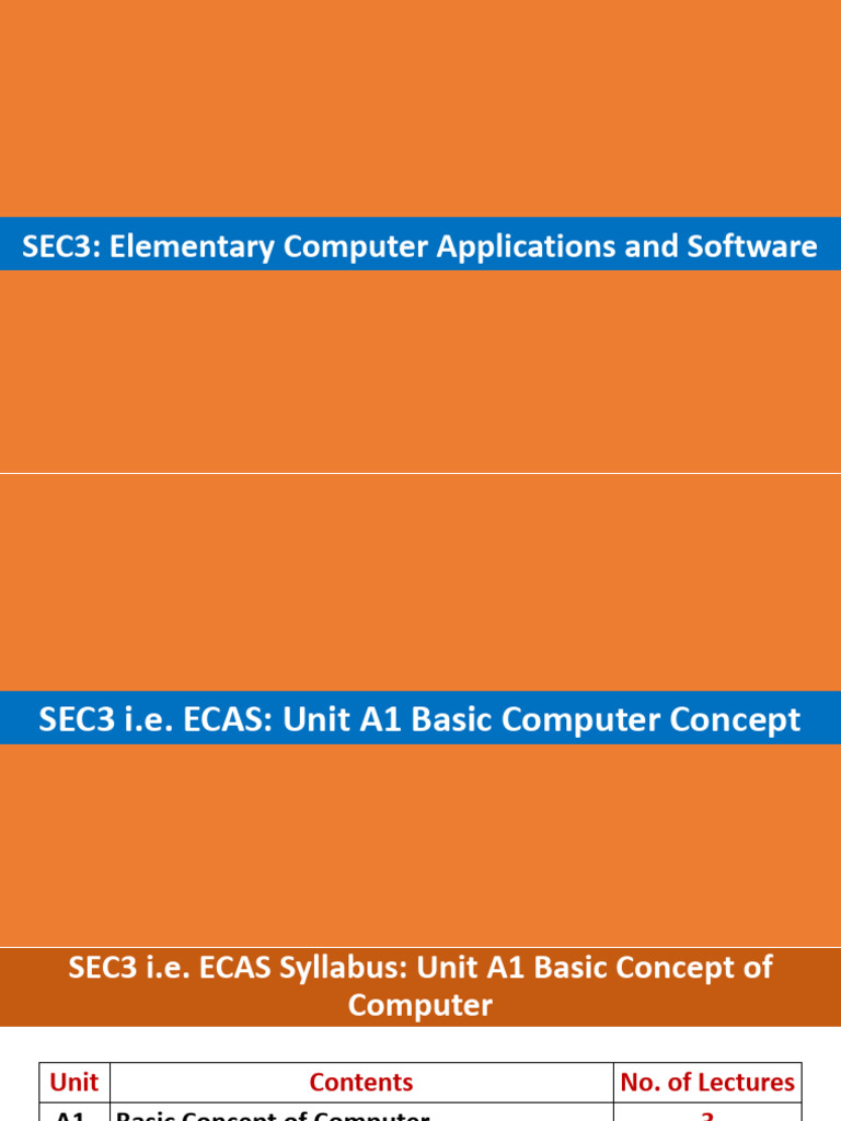 SEC3 - ECAS - Unit A1 Basic Concept of Computer | PDF | Microcomputers ...