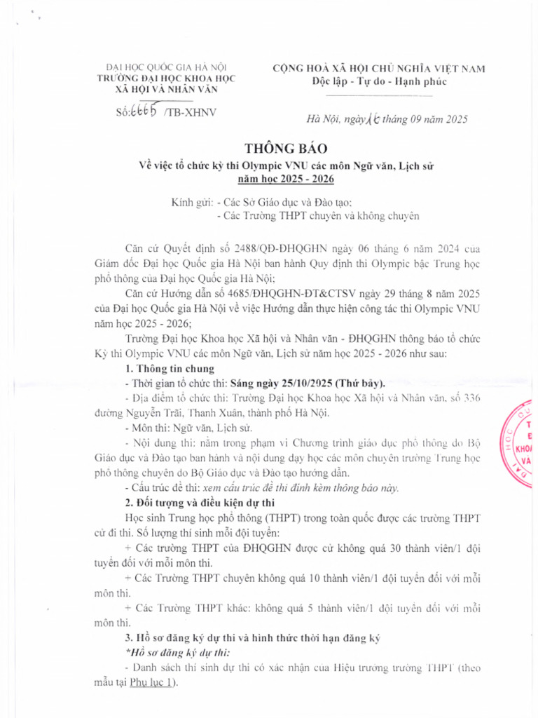 To Chuc Olympic Vnu Mon Van, Su | PDF