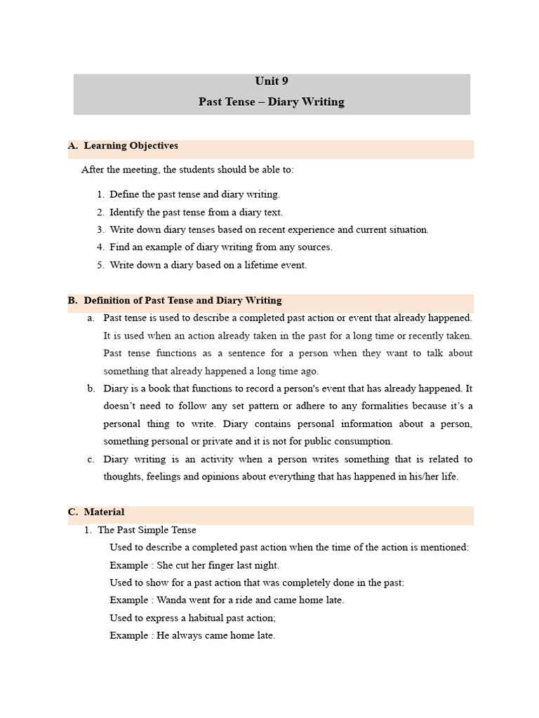 Meeting 9 GWD Module Diary Writing | PDF | Grammatical Tense | Linguistics