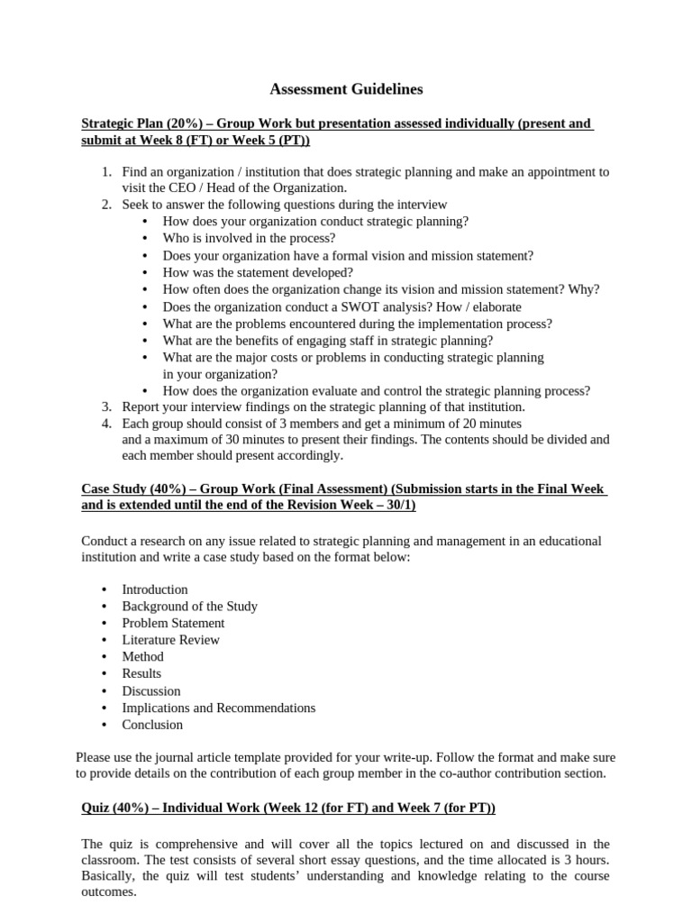 Strategic Planning Assessment Guidelines | PDF | Strategic Planning