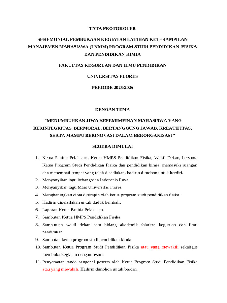 Tata Protokoler Pembukaan | PDF