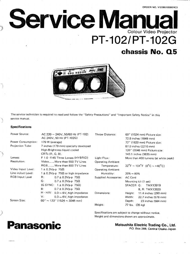 Panasonic Proj Pt102 | PDF
