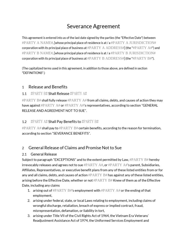 Severance Agreement - Effective Date Is Executed Date | PDF ...