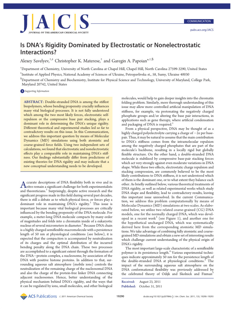 DNA Rigidity Electrostatic or Nonelectrostatic Interactions | PDF ...