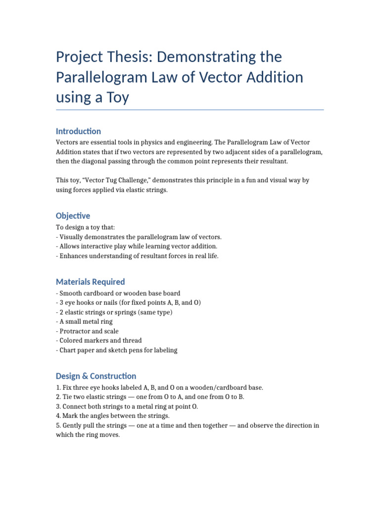 Parallelogram Law Vector Toy Project | PDF