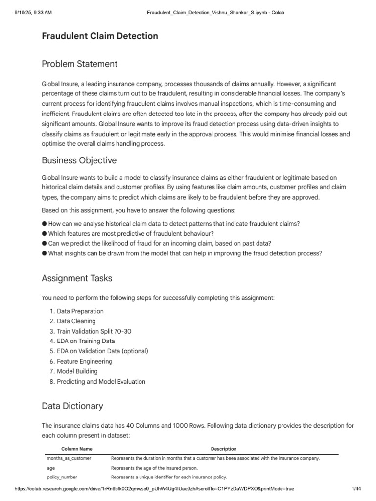 Fraudulent Claim Detection Lakshmi Vaidehi M Vishnu Shankar S | PDF ...