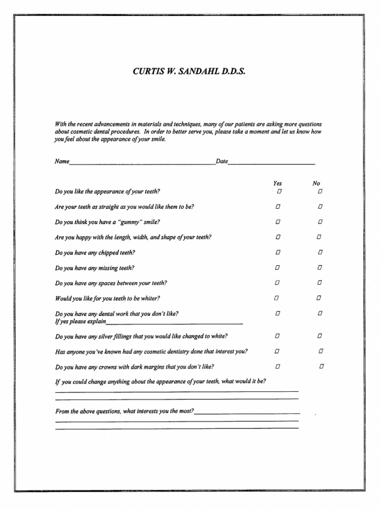 Cosmetic Dental Questionnaire | PDF