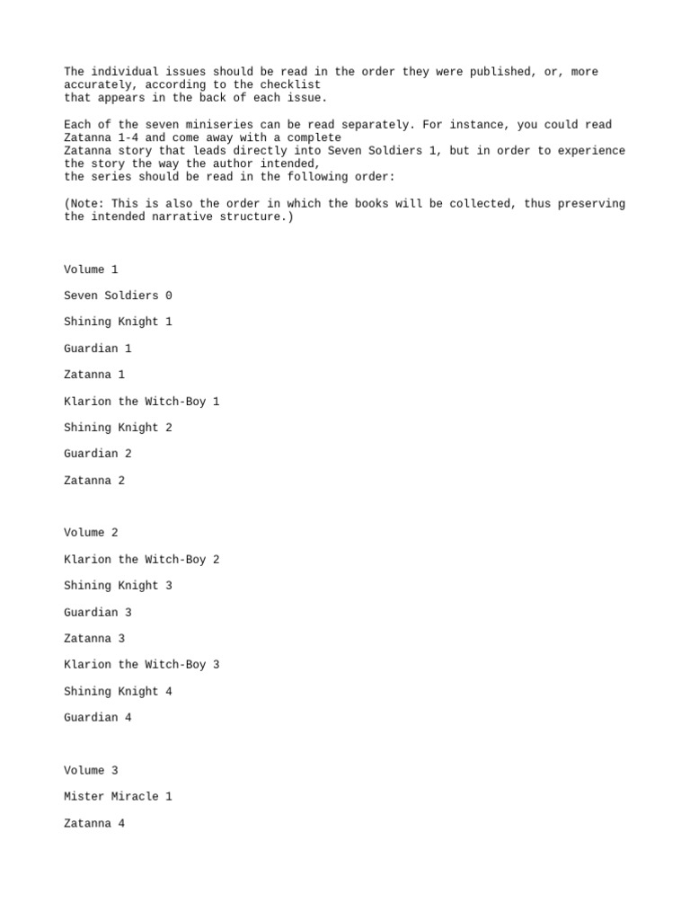 Seven Soldiers Reading Order | PDF
