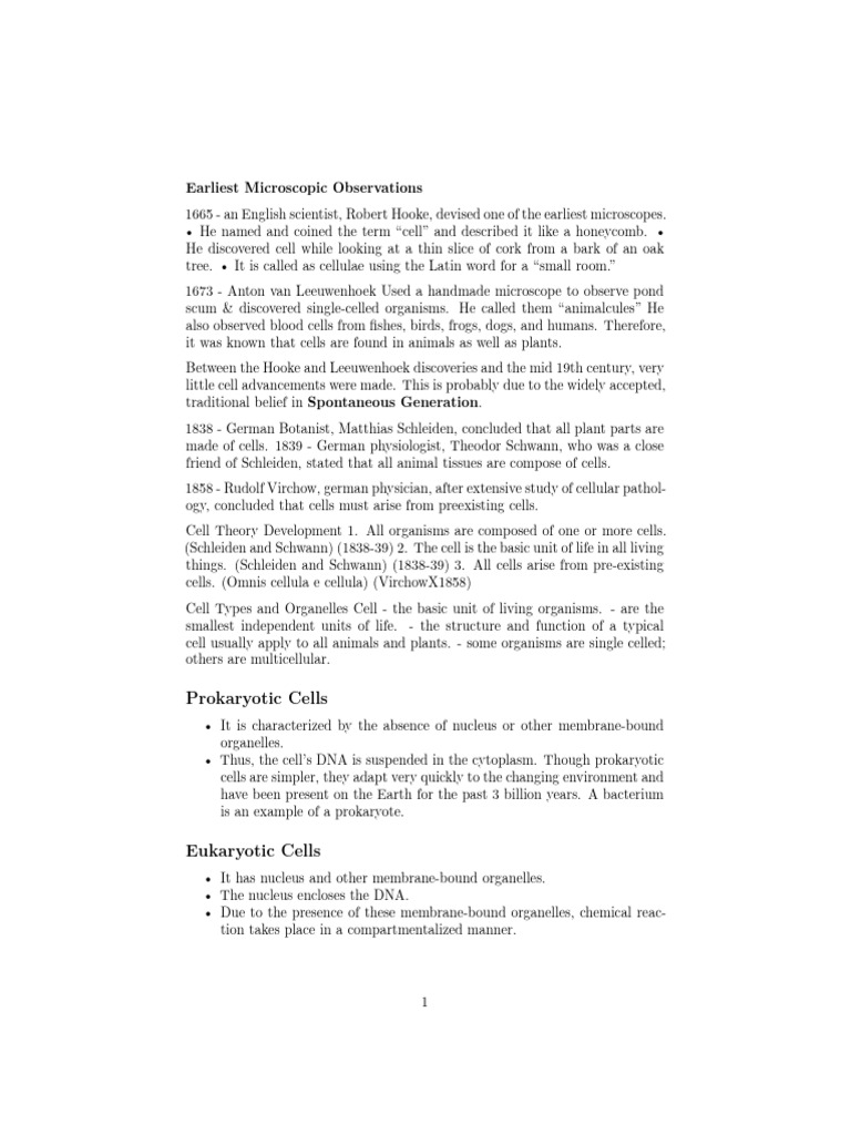 History and Types of Cells Explained | PDF | Cell (Biology ...