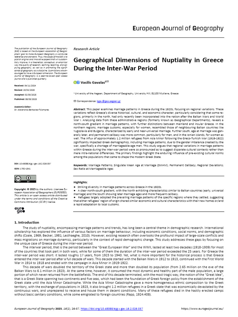 Geographic Dimension | PDF | Greece | Marriage