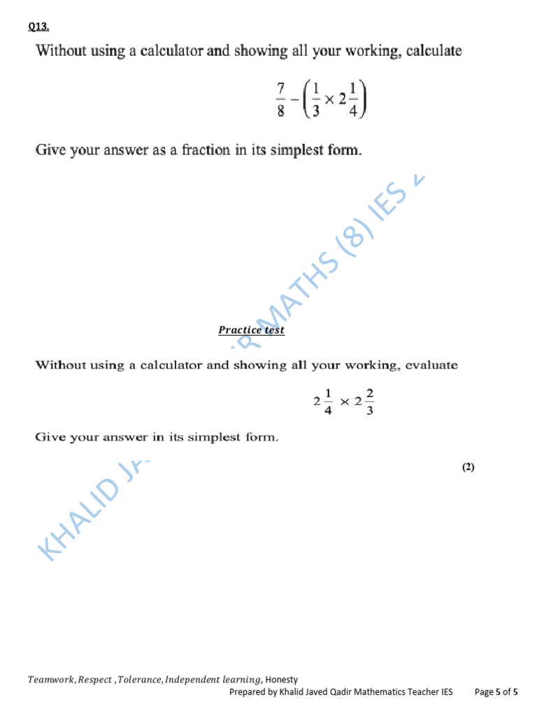 6.9.21 HW+CW Chapter1 Fractions Part-2 B,C (1) | PDF