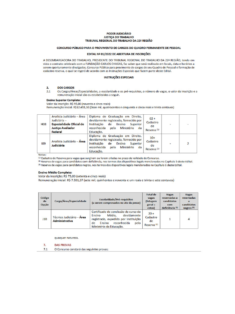 Edital Trt 22 | PDF