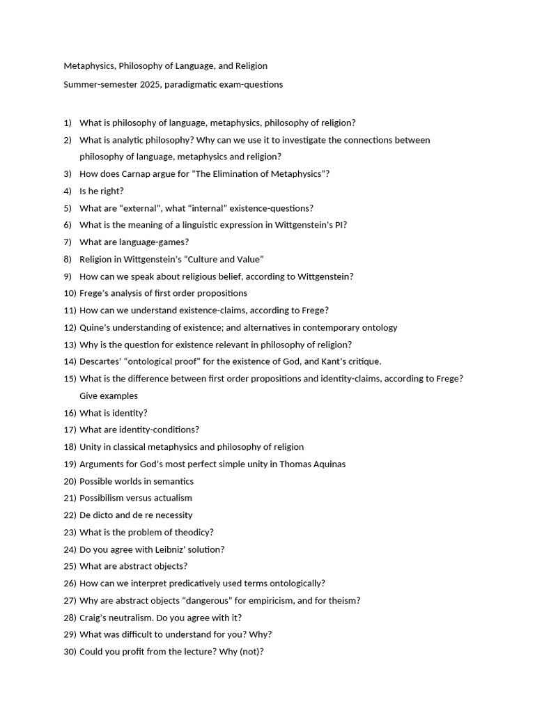 Exam Questions: Metaphysics & Philosophy | PDF