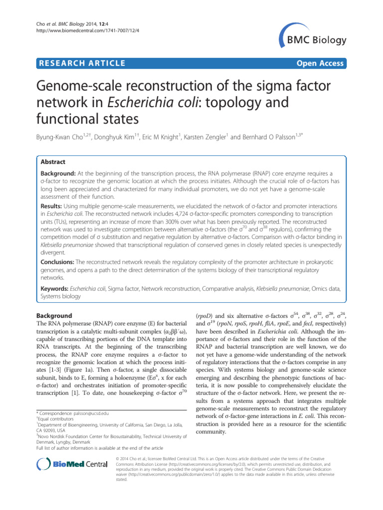 Sigma Factor Network in E. coli | PDF | Promoter (Genetics ...