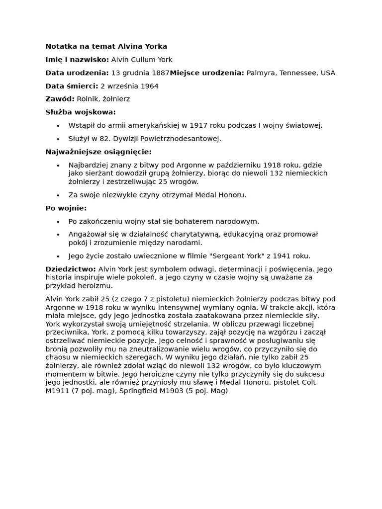 Notatka Na Temat Alvina Yorka | PDF