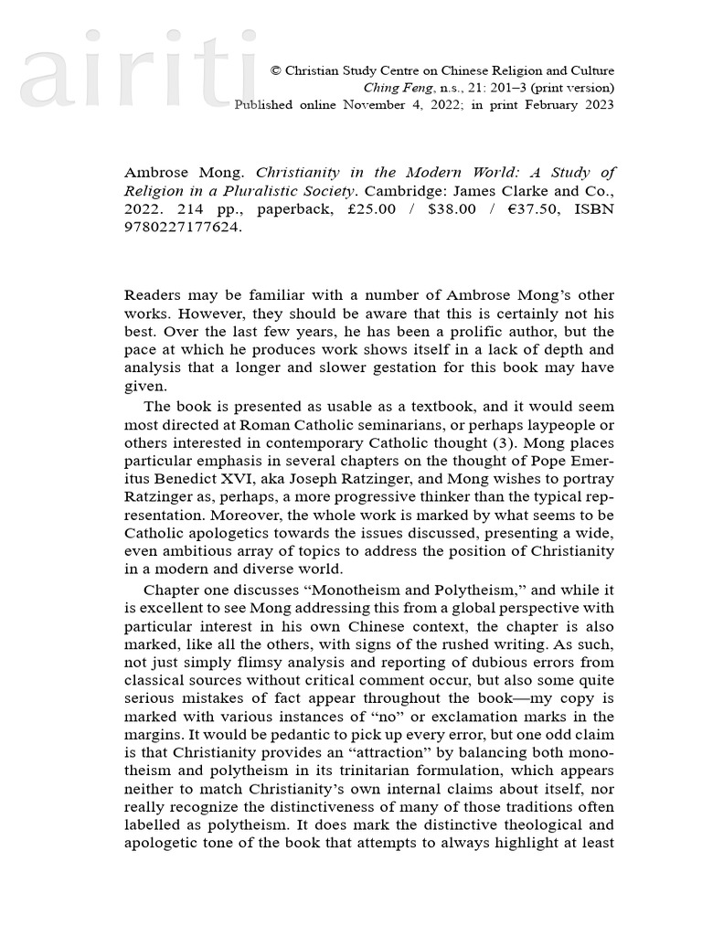 Ambrose Mong. Christianity in The Modern World A Study of Religion in A ...